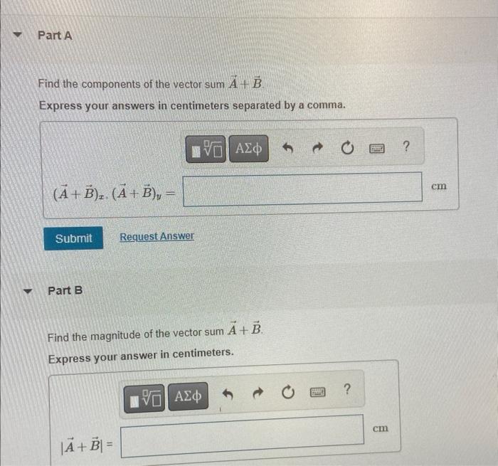 Solved Vector A has components A2=1.30 cm,Ay=2.35 cm; vector | Chegg.com