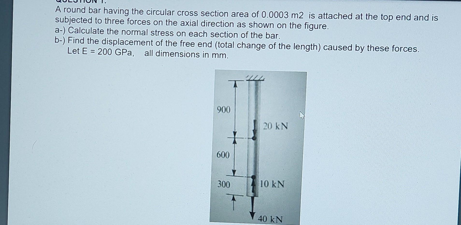 Solved A round bar having the circular cross section area of | Chegg.com