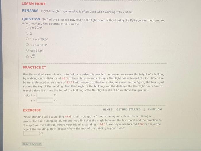 Solved LEARN MORE REMARKS Right-triangle trigonometry is | Chegg.com