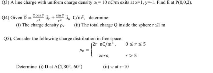 Solved Q3) A line charge with uniform charge density | Chegg.com