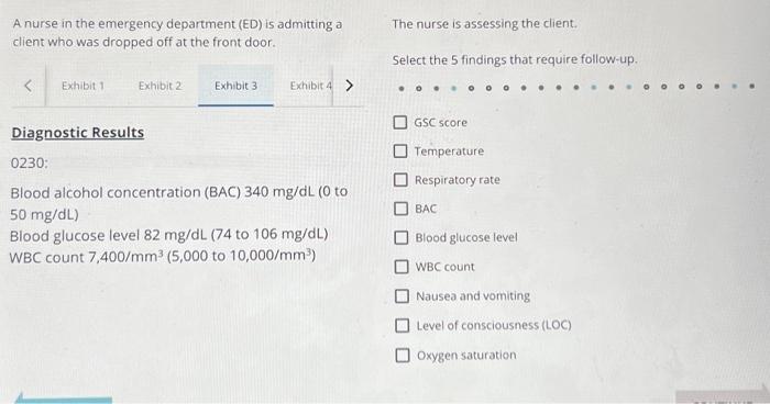 Solved A nurse in the emergency department (ED) is admitting | Chegg.com