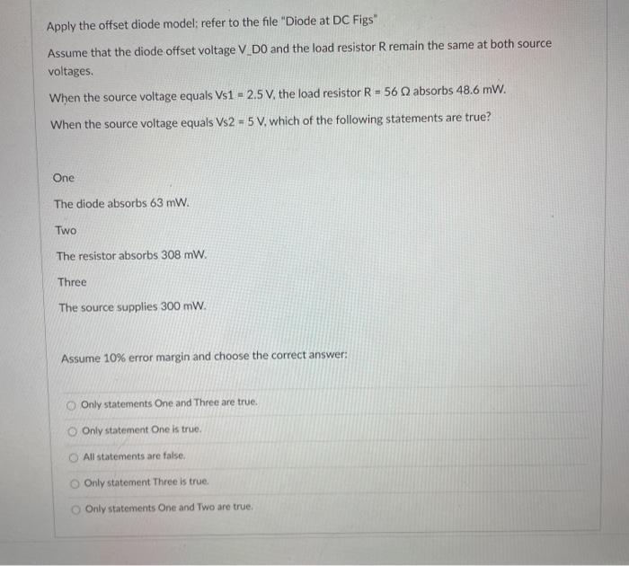 Solved Figures Assume the offset diode model: Voltage across | Chegg.com