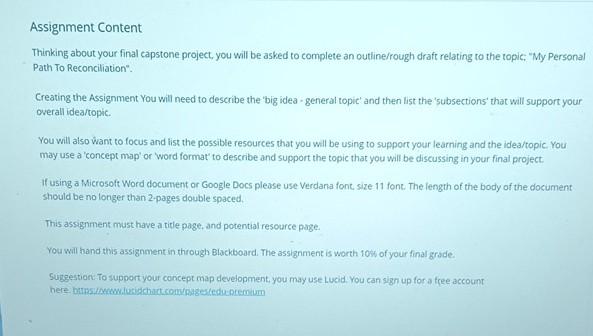Assignment ContentThinking about your final capstone | Chegg.com