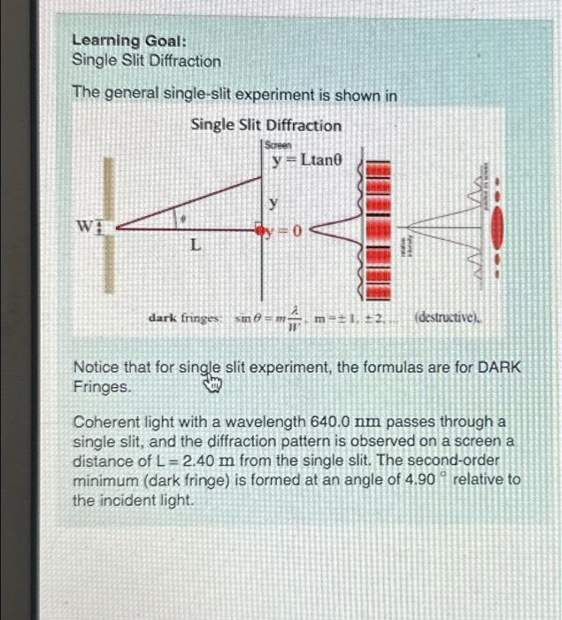 Solved Learning Goal: Single Slit Diffraction The general | Chegg.com