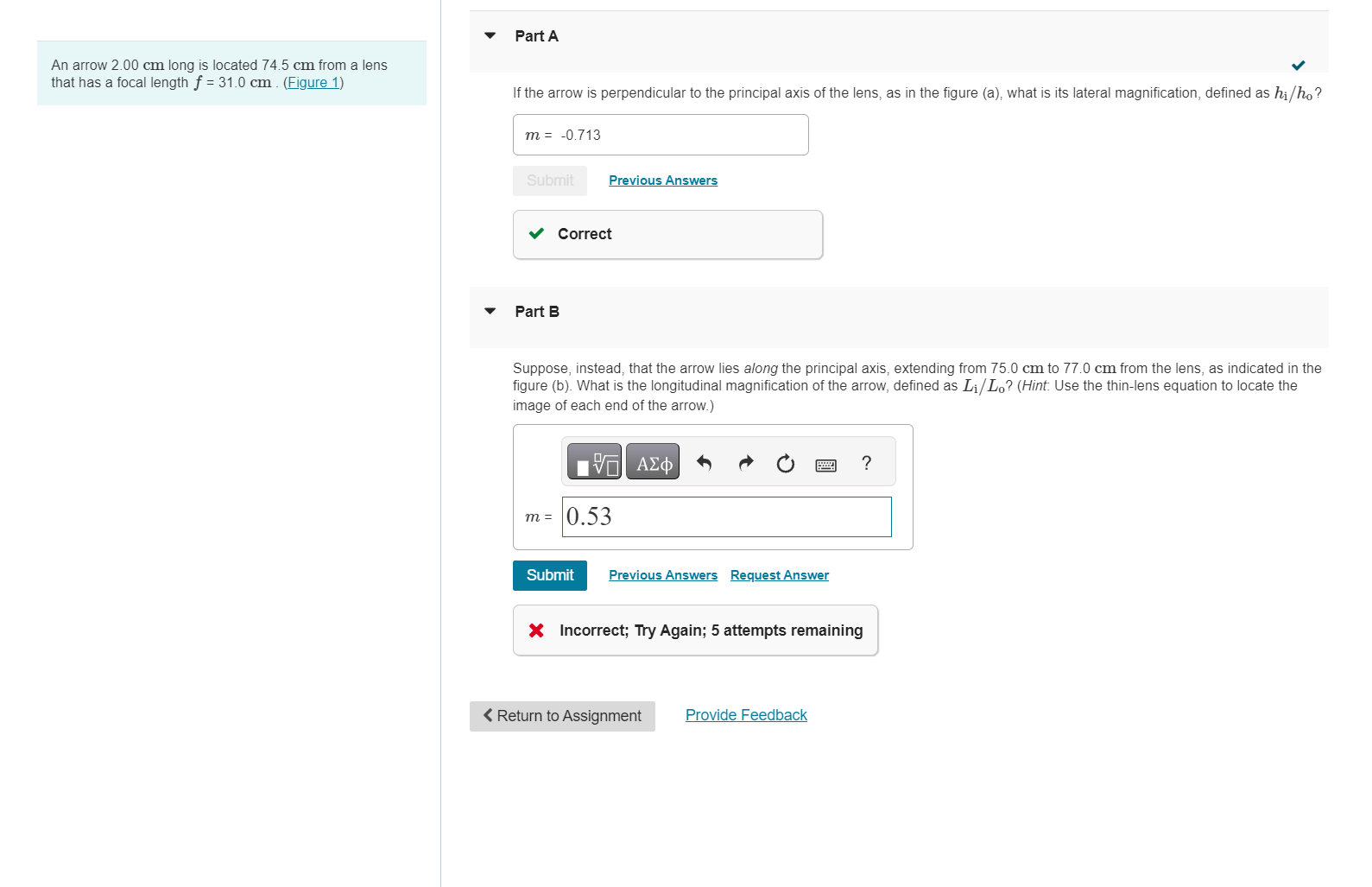 Solved Part AAn arrow 2.00cm ﻿long is located 74.5cm ﻿from a | Chegg.com