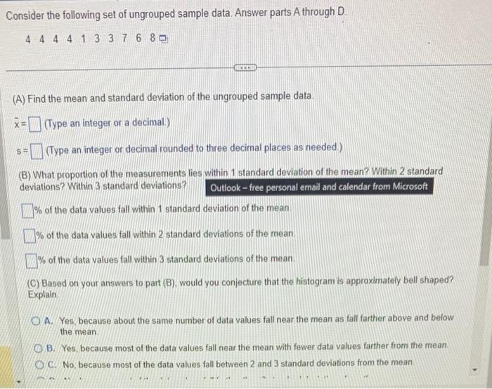 Solved Consider the following set of ungrouped sample data. | Chegg.com