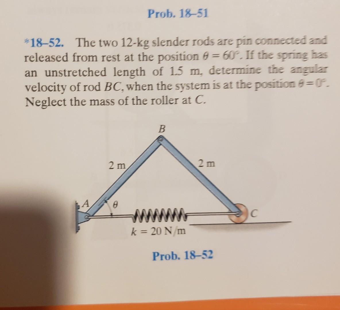 Solved *18-52. The two 12-kg slender rods are pin connected | Chegg.com