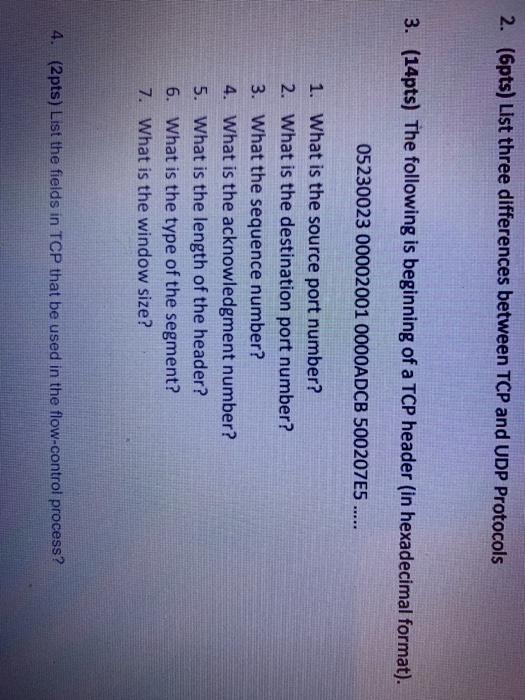 Solved 2. (6pts) List three differences between TCP and UDP | Chegg.com
