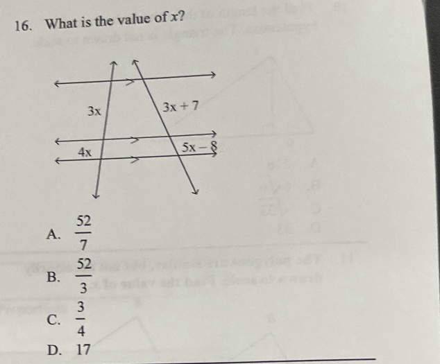 Solved What is the value of x ?A. 527B. 523C. 34D. 17 | Chegg.com
