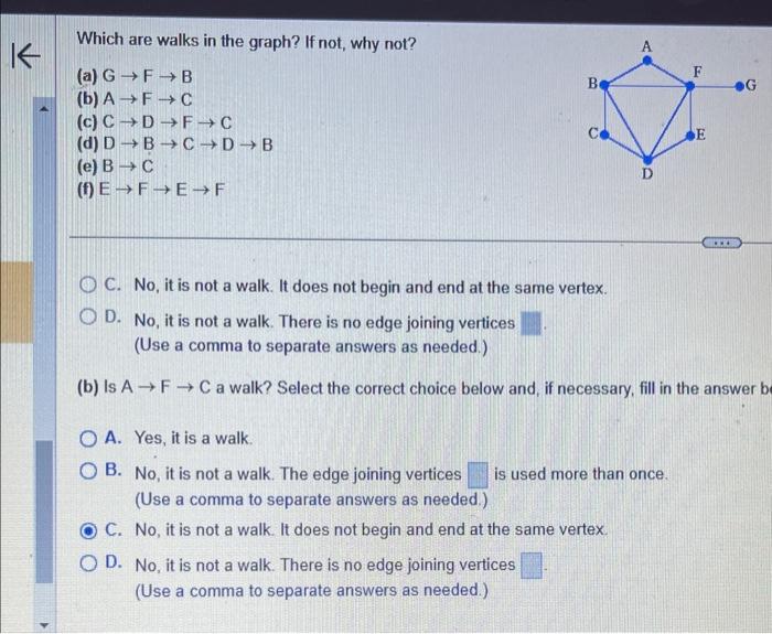 Solved Which are walks in the graph? If not, why not? (a) | Chegg.com