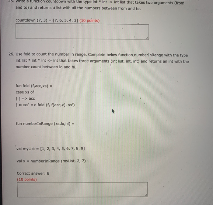 Solved 25. Write a runction countdown with the type int * | Chegg.com