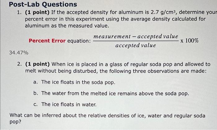 Solved Post-Lab Questions 1. (1 point) If the accepted | Chegg.com