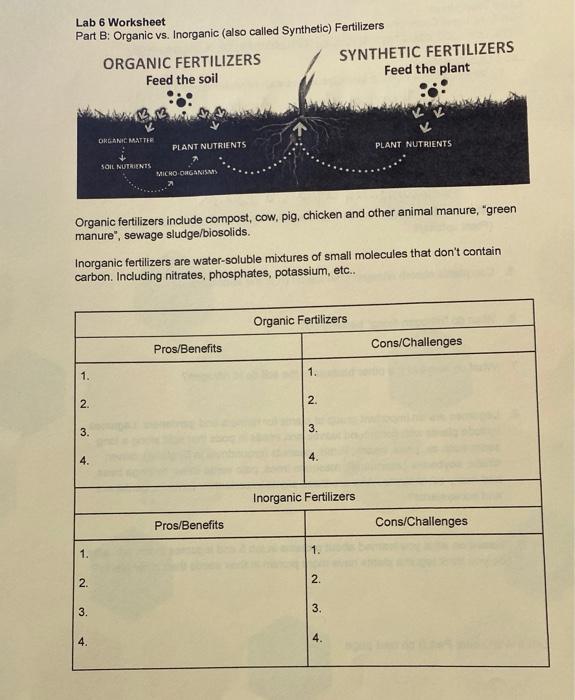 Solved Lab 6 Worksheet Part B: Organic vs. Inorganic (also | Chegg.com