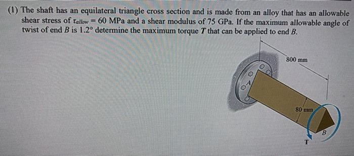Solved (1) The shaft has an equilateral triangle cross | Chegg.com
