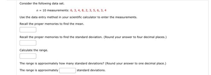 Solved Consider the following data set. n=10 measurements: | Chegg.com
