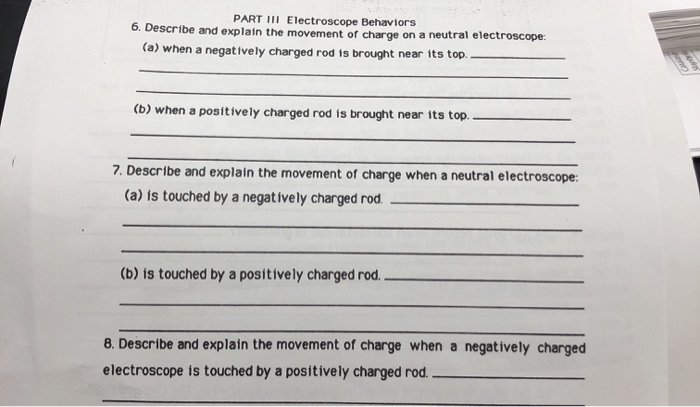 Solved PART III Electroscope Behaviors 6. Describe and | Chegg.com