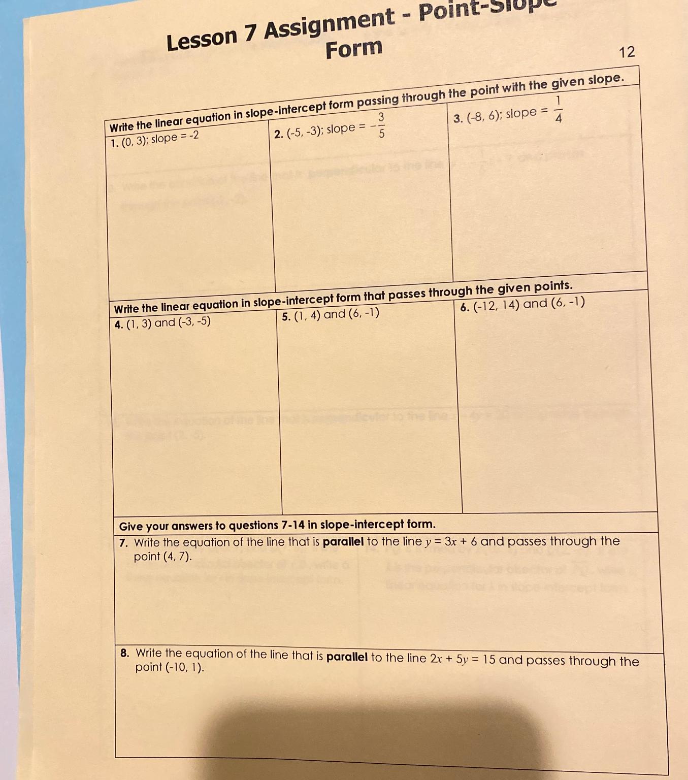 Solved Lesson 7 ﻿AssignmentForm12Write the linear equation | Chegg.com