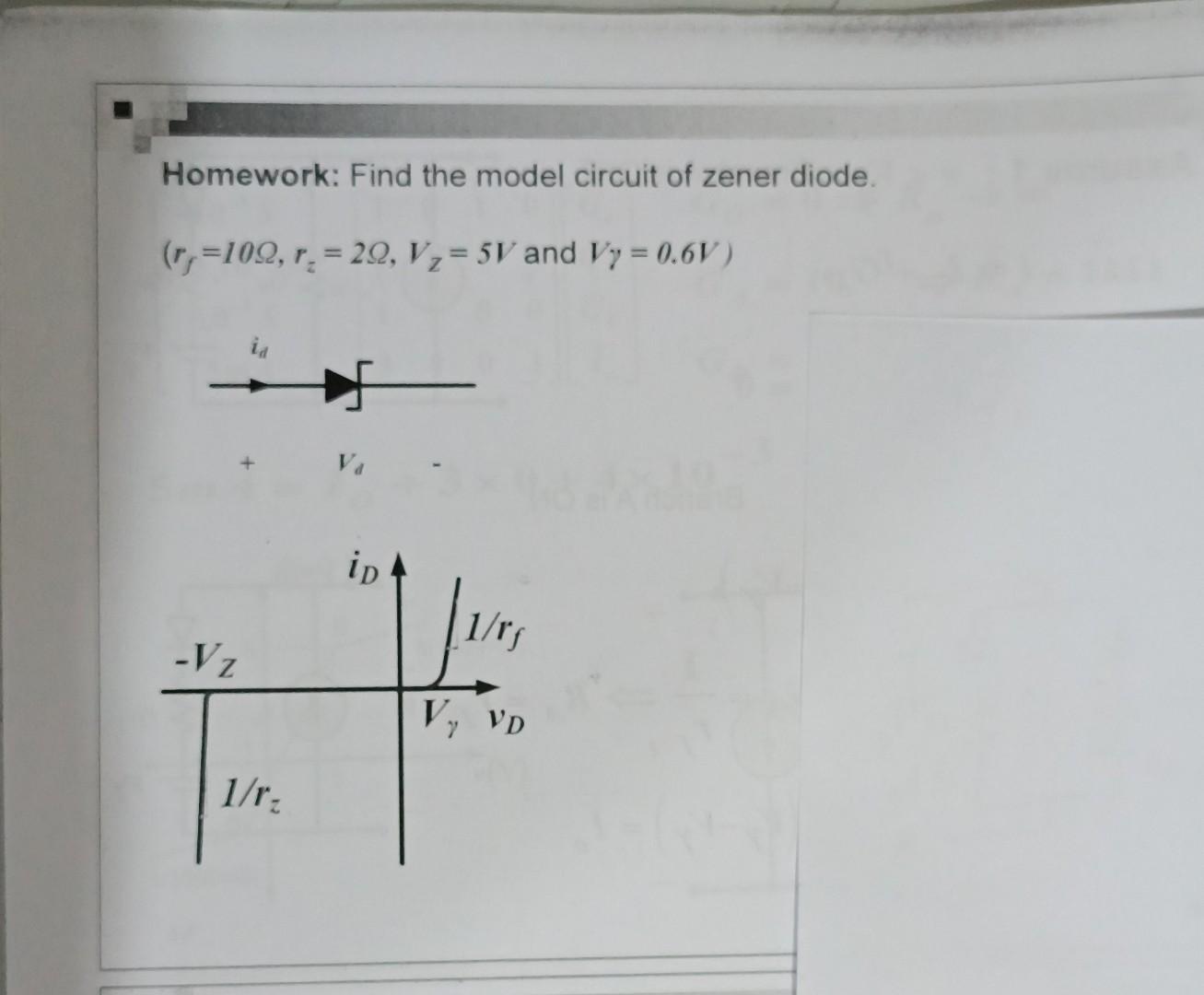 Solved Homework: Find the model circuit of zener diode. | Chegg.com