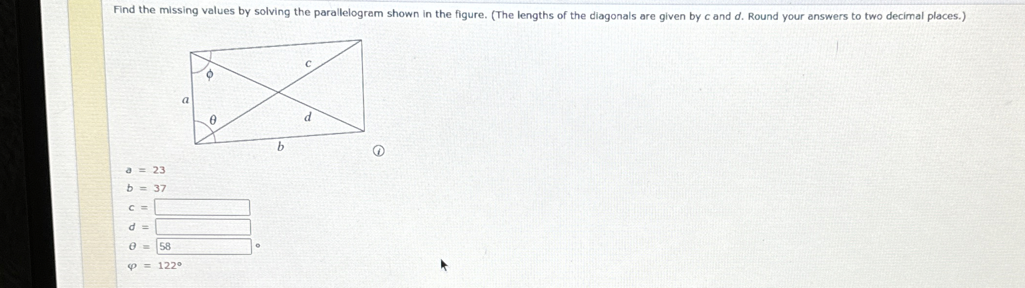 Solved Find the missing values by solving the parallelogram | Chegg.com