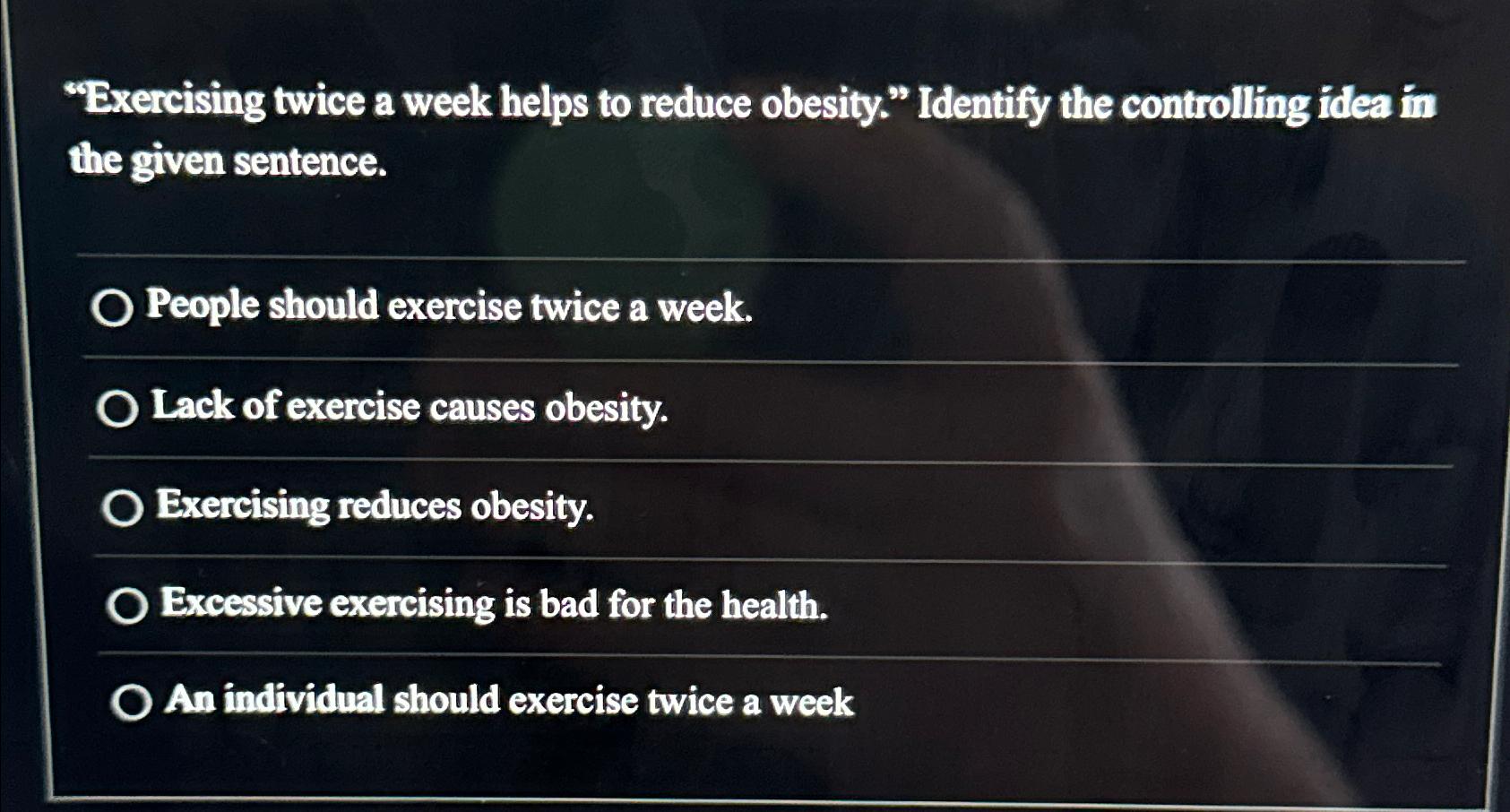 Solved "Exercising twice a week helps to reduce obesity." | Chegg.com