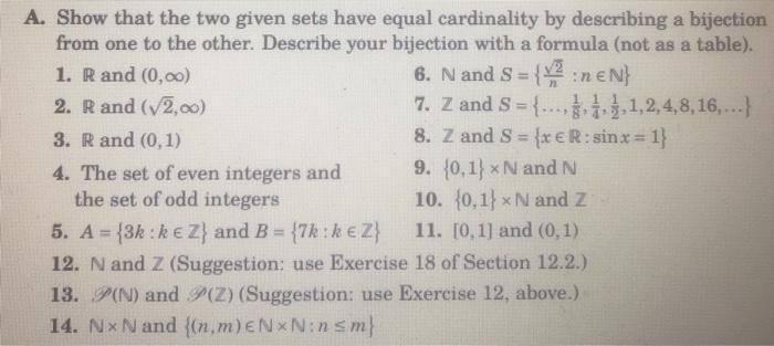 Solved A. Show that the two given sets have equal | Chegg.com