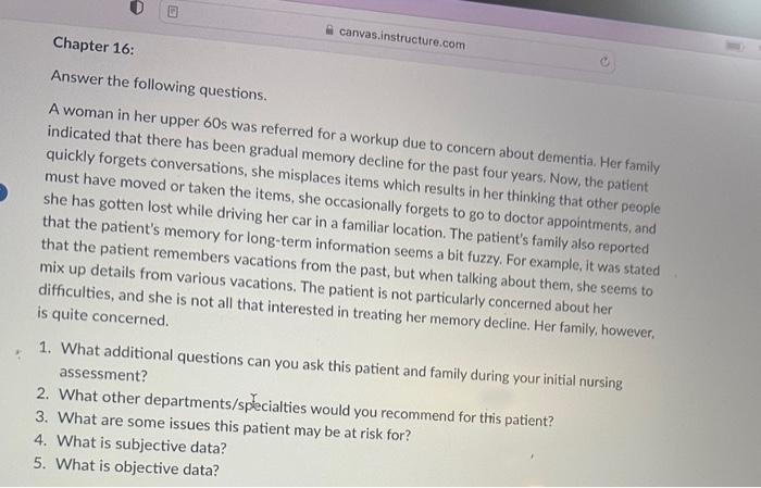 Solved Chapter 16: Answer the following questions. A woman | Chegg.com