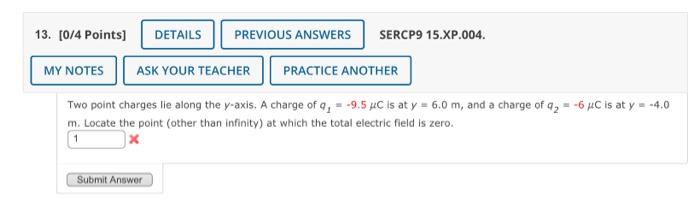 Solved Two point charges lie along the y-axis. A charge of | Chegg.com