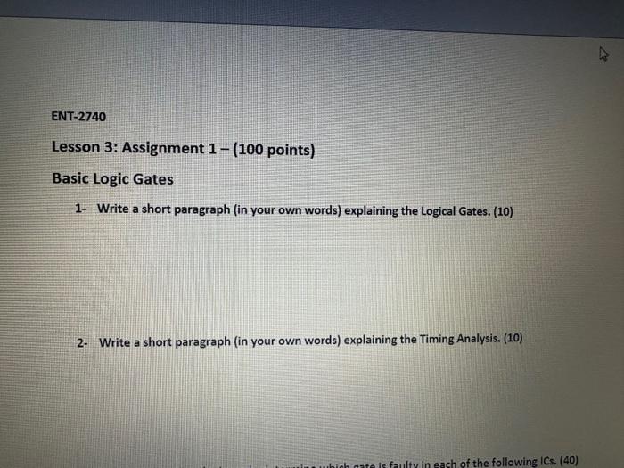 Solved Lesson 3: Assignment 1 - (100 points) Basic Logic | Chegg.com