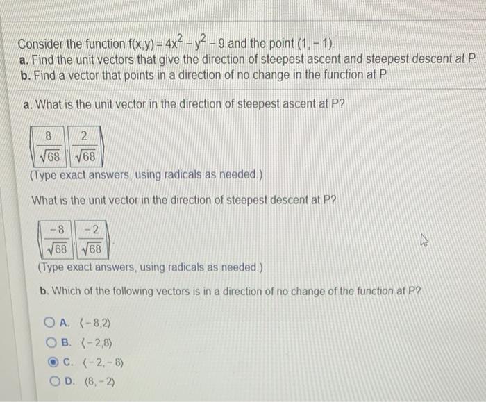 Solved Consider the function f(x,y)=4x2 - y2 - 9 and the | Chegg.com
