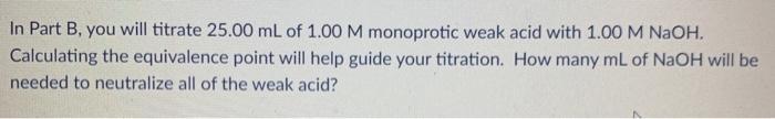 Solved In Part A, you will titrate 25.00 mL of 1.00 M HCl | Chegg.com