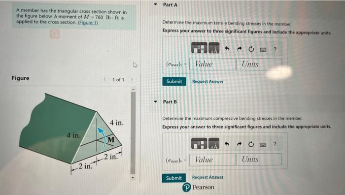 Solved A member has the triangular cross section shown in | Chegg.com