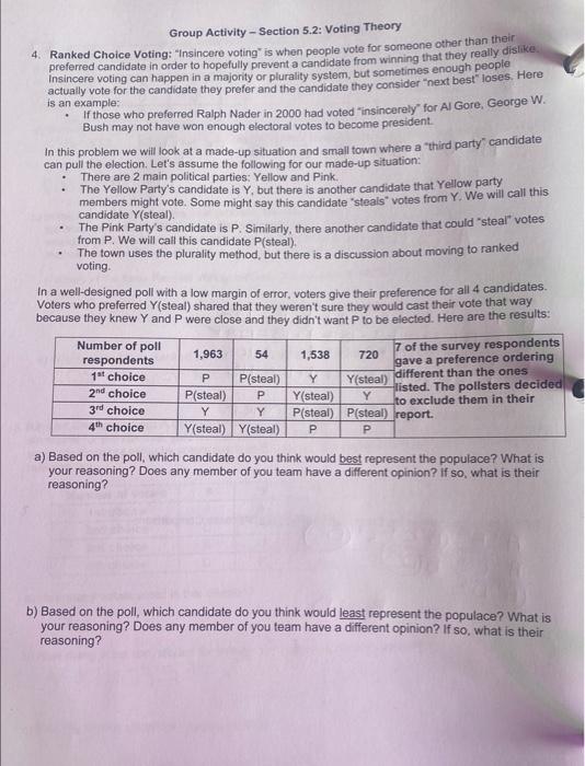 [Solved]: Group Activity - Section 5.2: Voting Theory 4. Ra