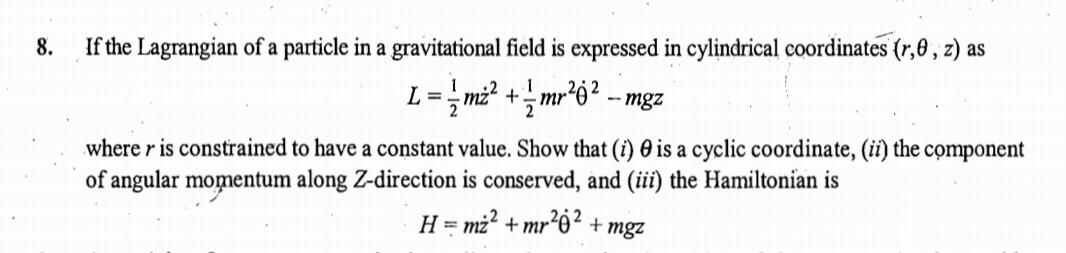 Solved Deduce The Hamiltonian Function And Equation Of