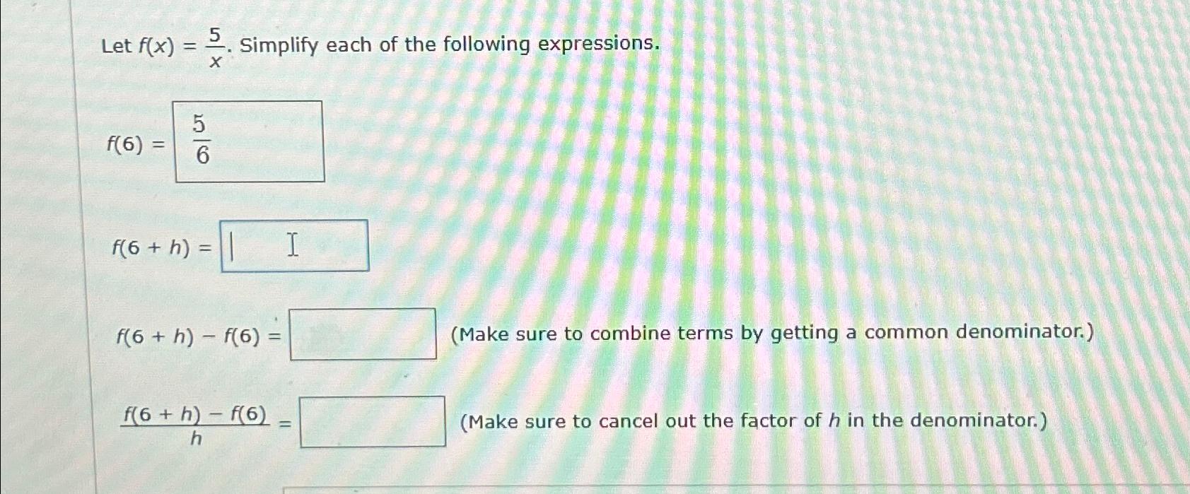 Solved Let f(x)=5x. ﻿Simplify each of the following | Chegg.com