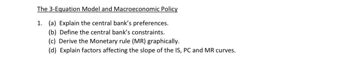 The 3-Equation Model and Macroeconomic Policy(a) | Chegg.com