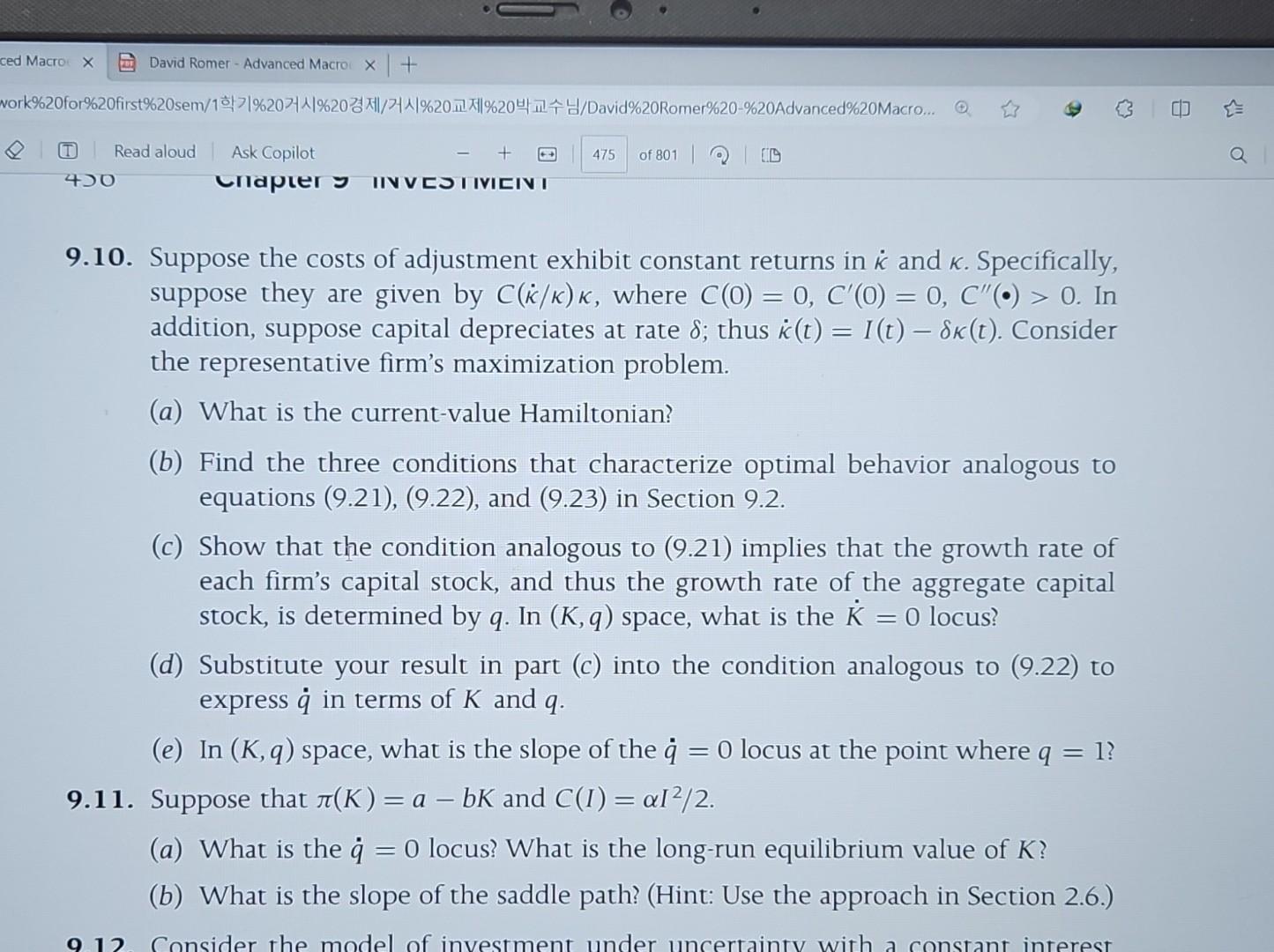 Solved 9.10. Suppose the costs of adjustment exhibit | Chegg.com
