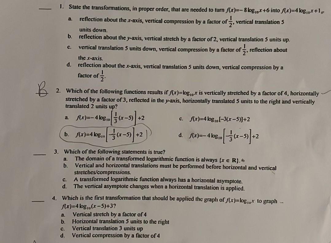 Solved 1. State the transformations, in proper order, that | Chegg.com
