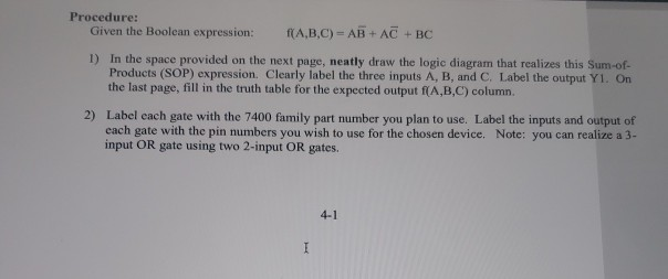 Solved Procedure: Given the Boolean expression: f(A,B,C) = | Chegg.com