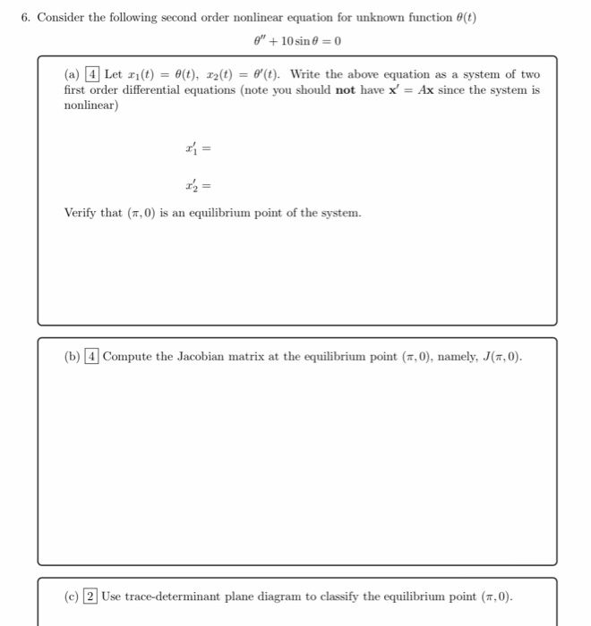 Solved 6. Consider the following second order nonlinear | Chegg.com