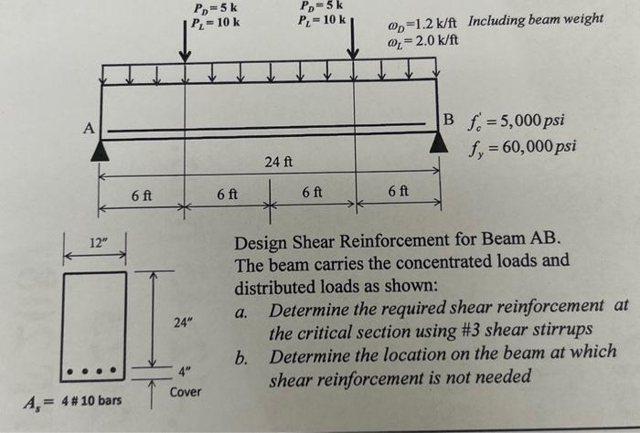 Solved Including beam weight fc′=5,000psify=60,000psi Design | Chegg.com