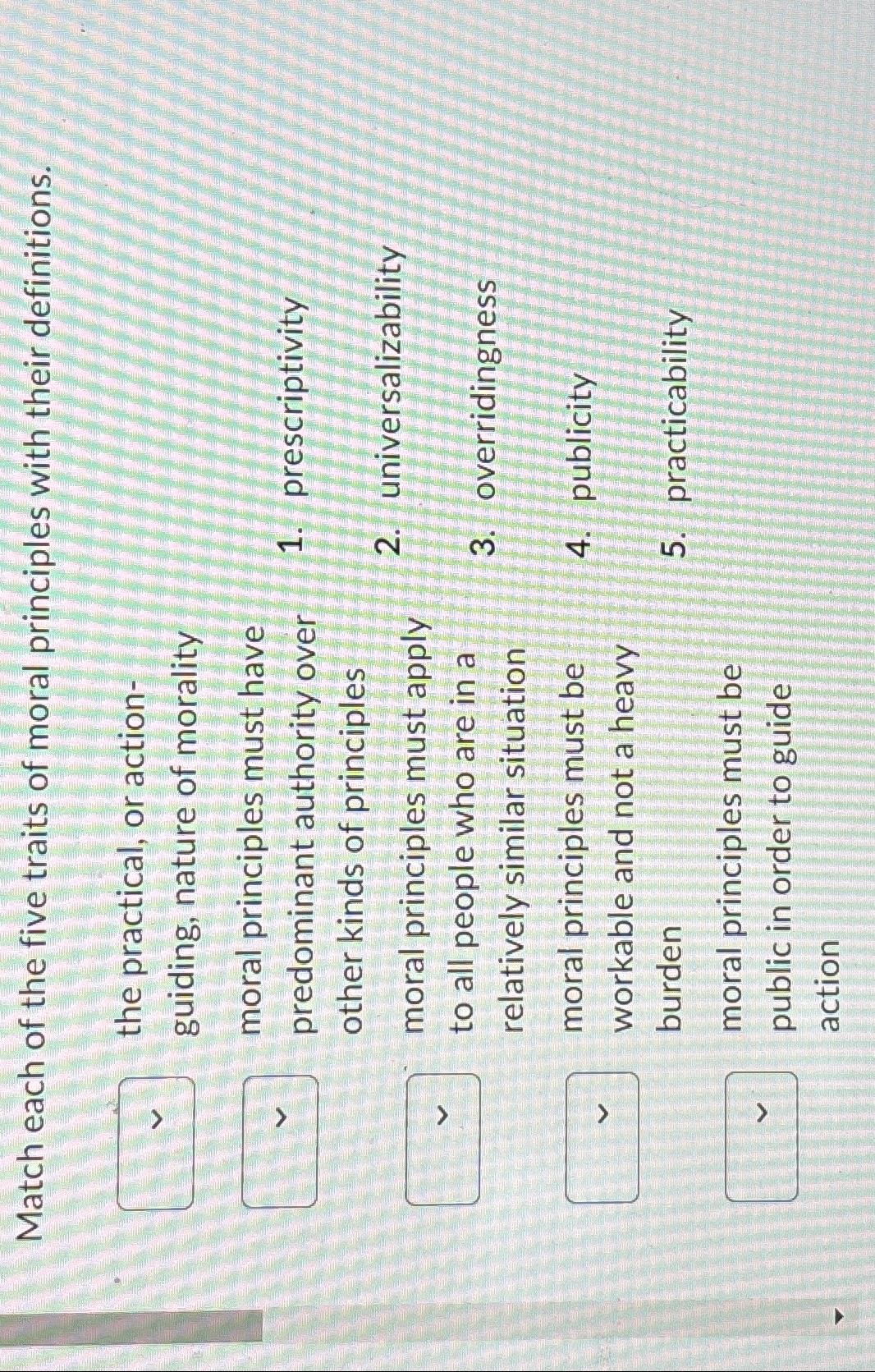 Solved Match each of the five traits of moral principles | Chegg.com