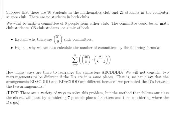 Solved Suppose that there are 30 students in the mathematics | Chegg.com