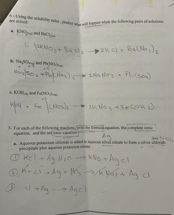Solved 6 - Using the solubility rules, predict what will | Chegg.com