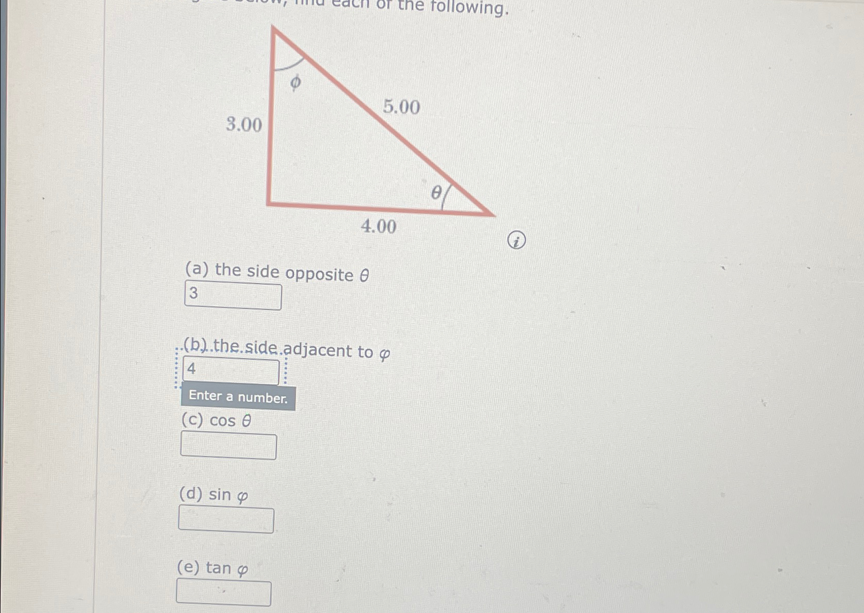 Solved (a) the side opposite \\\\theta \\n(b) | Chegg.com
