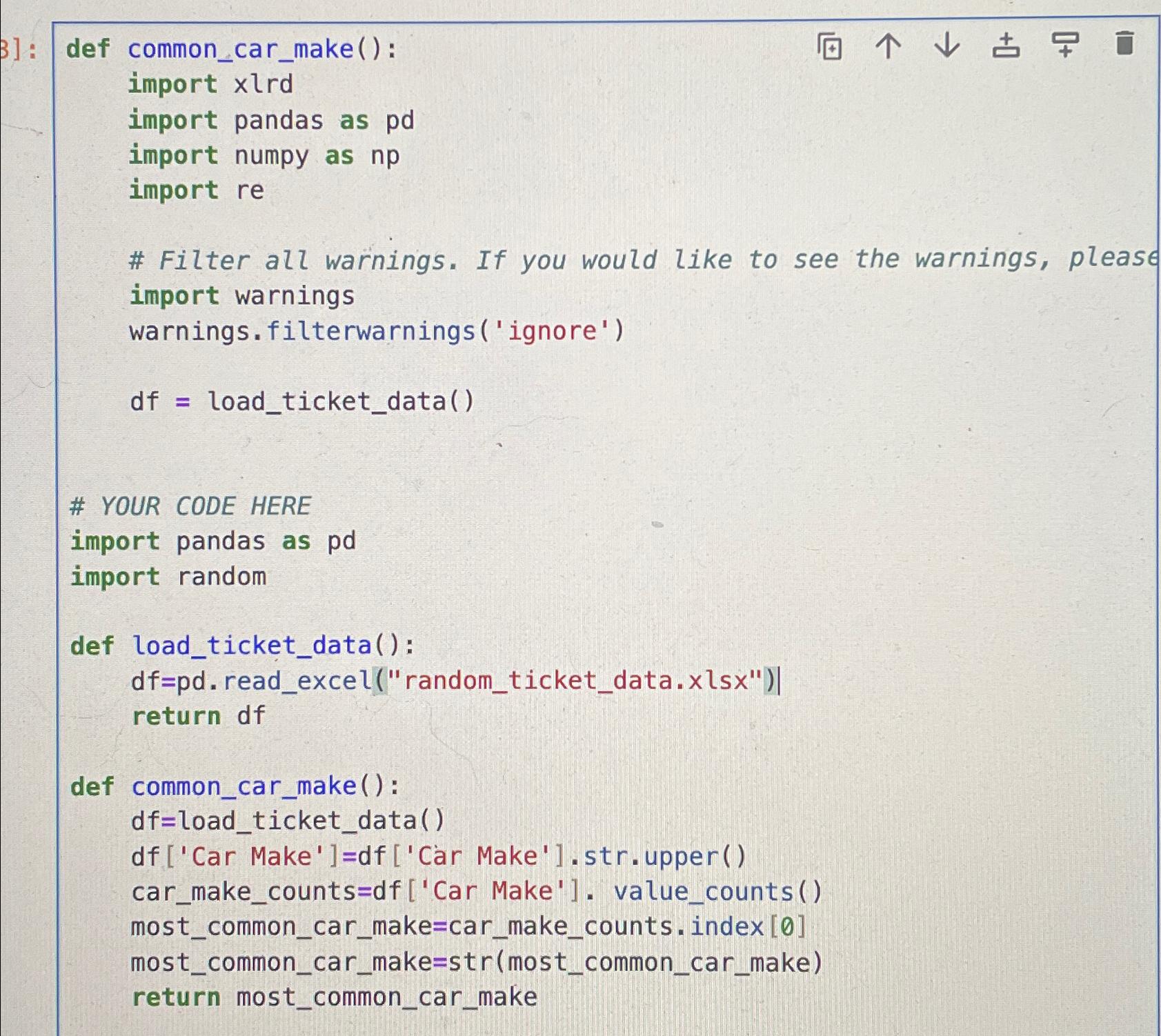 Solved def common_car_make() ﻿:import xlrdimport pandas as | Chegg.com