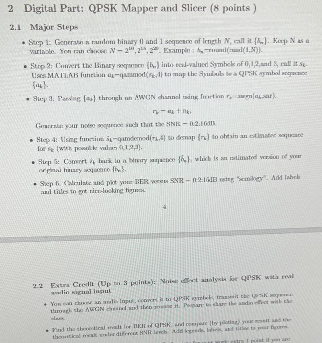 Solved 2 Digital Part: QPSK Mapper and Slicer (8 points) 2.1 | Chegg.com