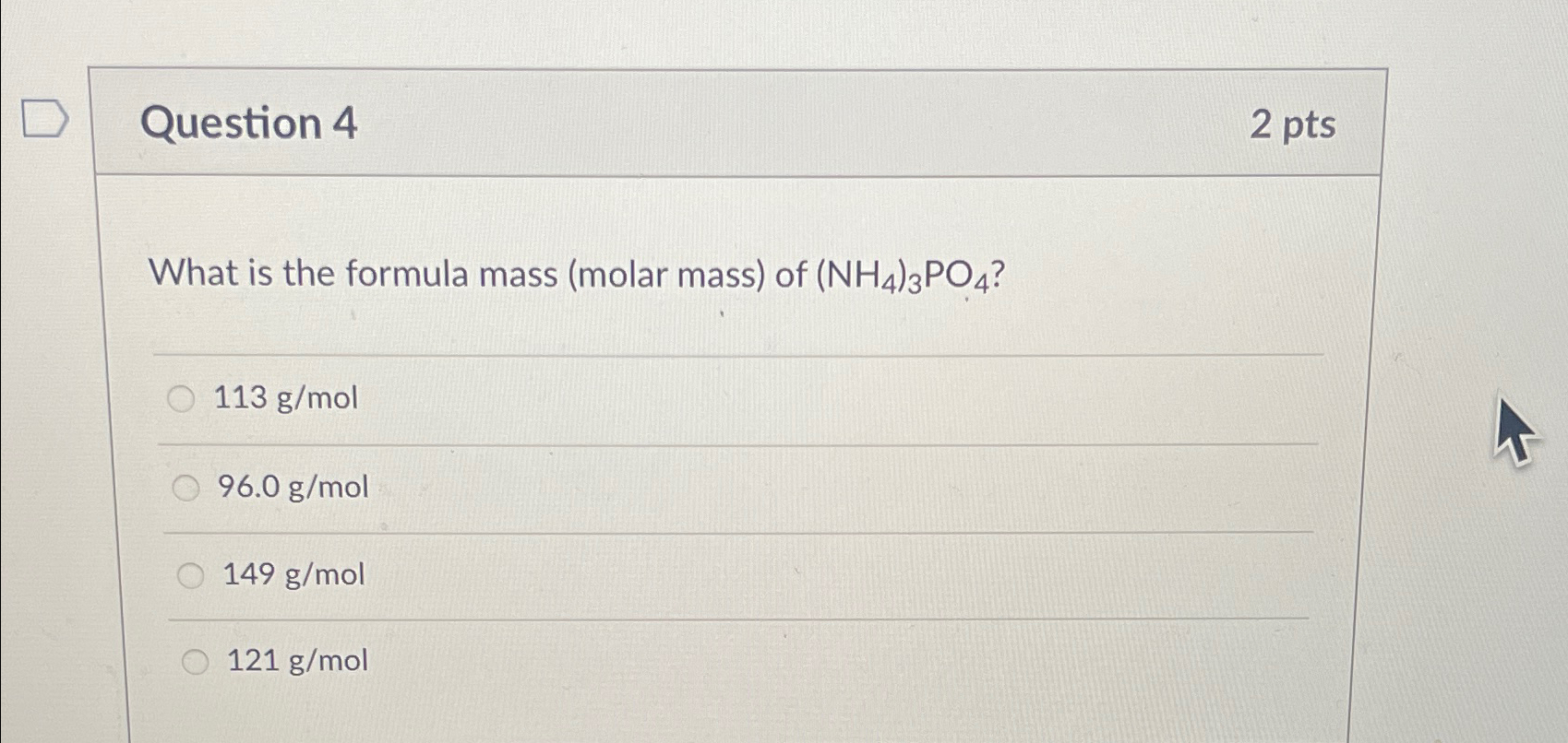 Solved Question 42 ﻿ptsWhat is the formula mass (molar mass) | Chegg.com