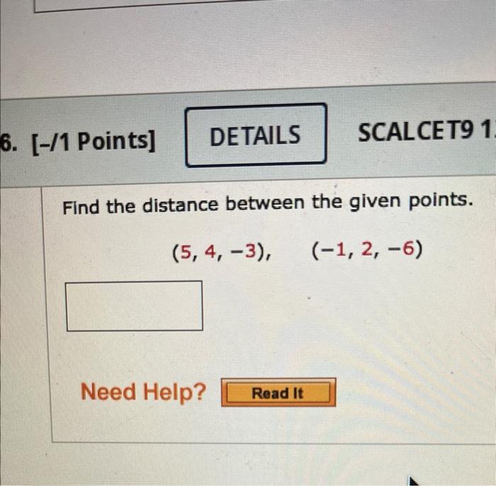 Solved Find the distance between the given points. | Chegg.com