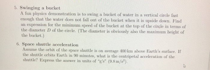 Solved 5. Swinging a bucket A fun physics demonstration is | Chegg.com