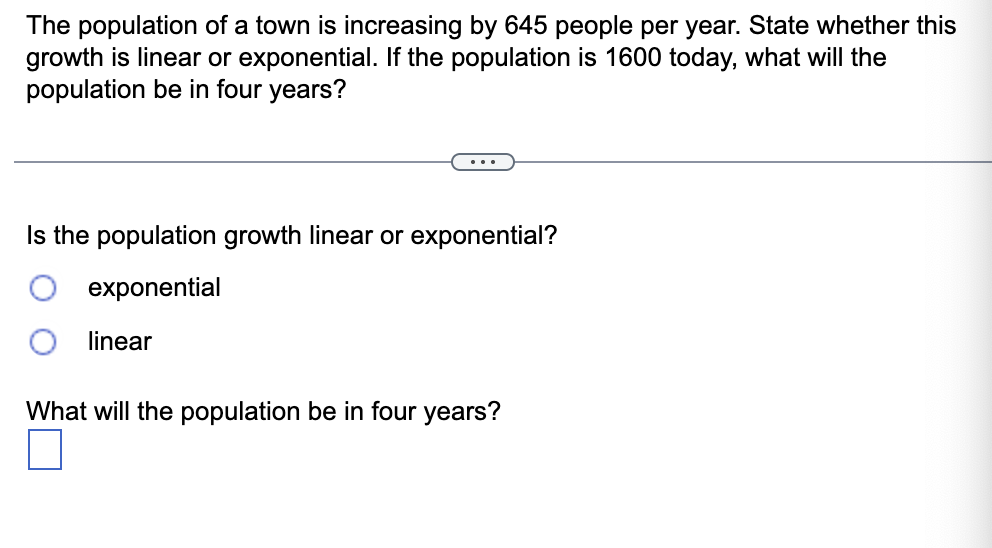 Solved The population of a town is increasing by 645 ﻿people | Chegg.com